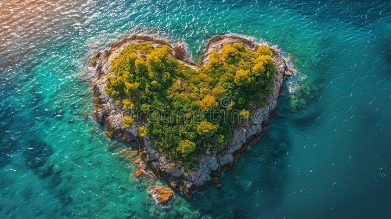 A Heart-shaped Tropical Island Paradise in the Open Ocean Stock Image ...