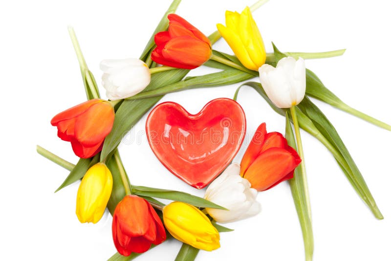 Heart Shaped Valentine Gift with Bunch of Tulips Stock Image - Image of ...