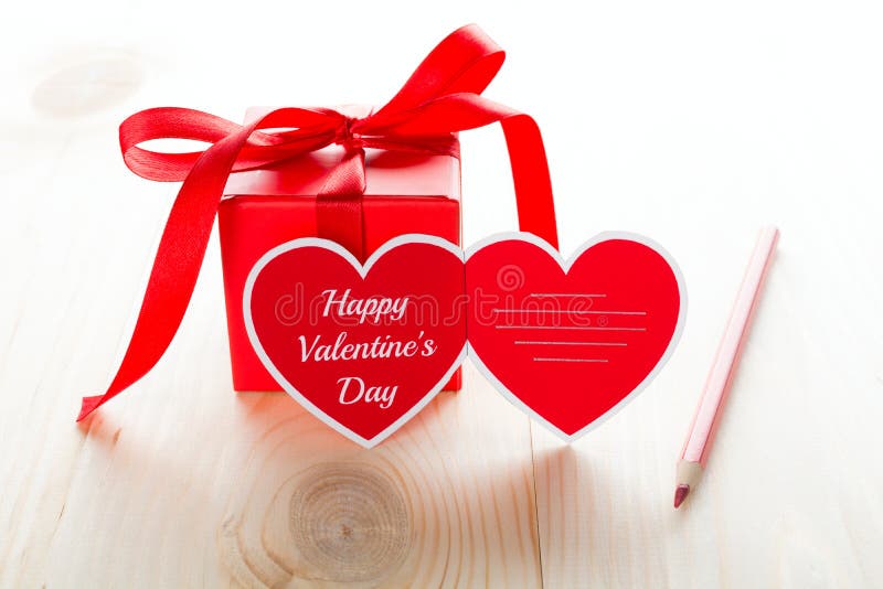 Heart-shaped Valentine`s Day Greeting Card and Present Box Stock Photo ...