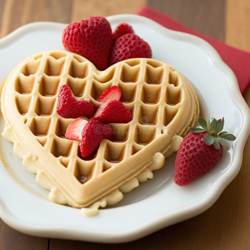 Heart Shaped Waffle Served with Strawberries. Generative AI. Stock ...