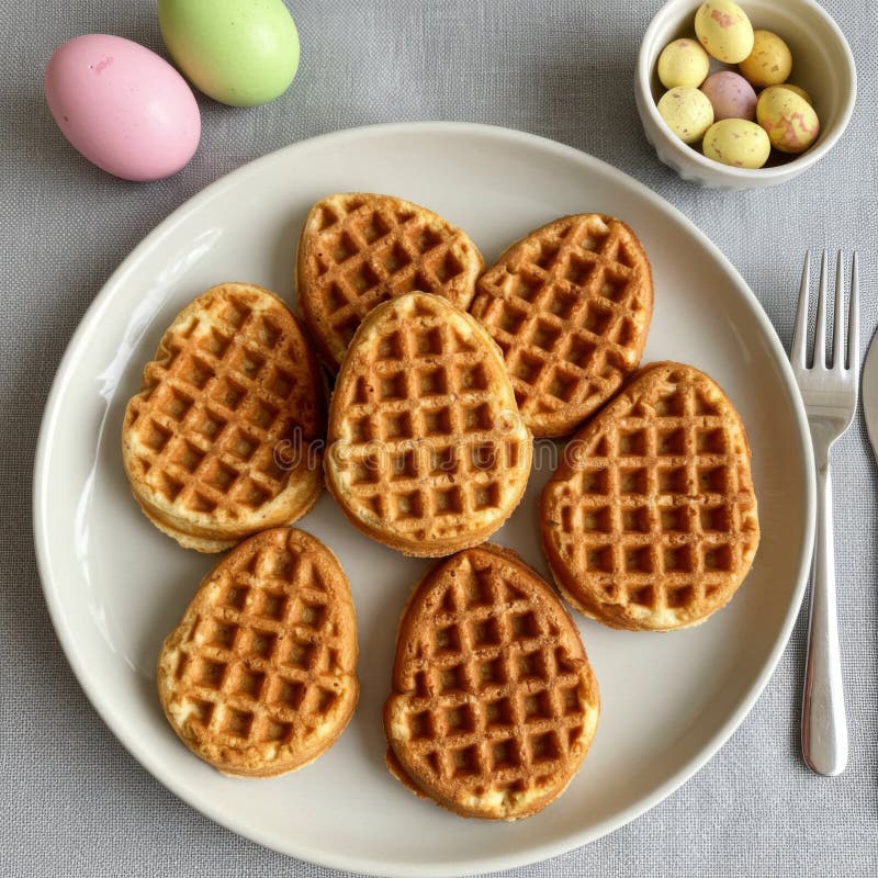 Heart-Shaped Waffles with Pastel Easter Eggs Stock Illustration ...