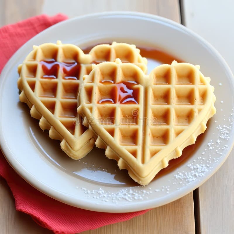 Heart Shaped Waffles Topped with Maple Syrup. Generative AI. Stock ...