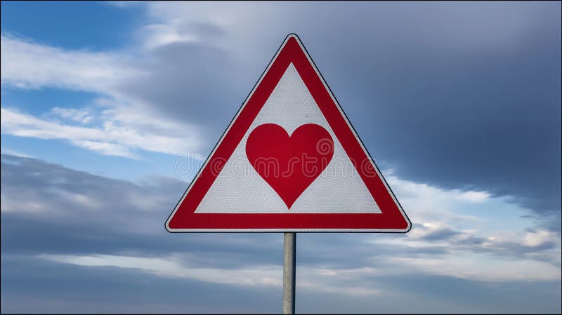 Heart-shaped Warning Sign Against a Cloudy Sky Emphasizes Love and ...
