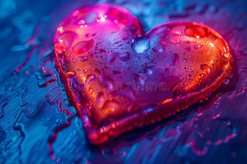 A Heart Shaped Water Drop on a Dark Surface Stock Photo - Image of ...