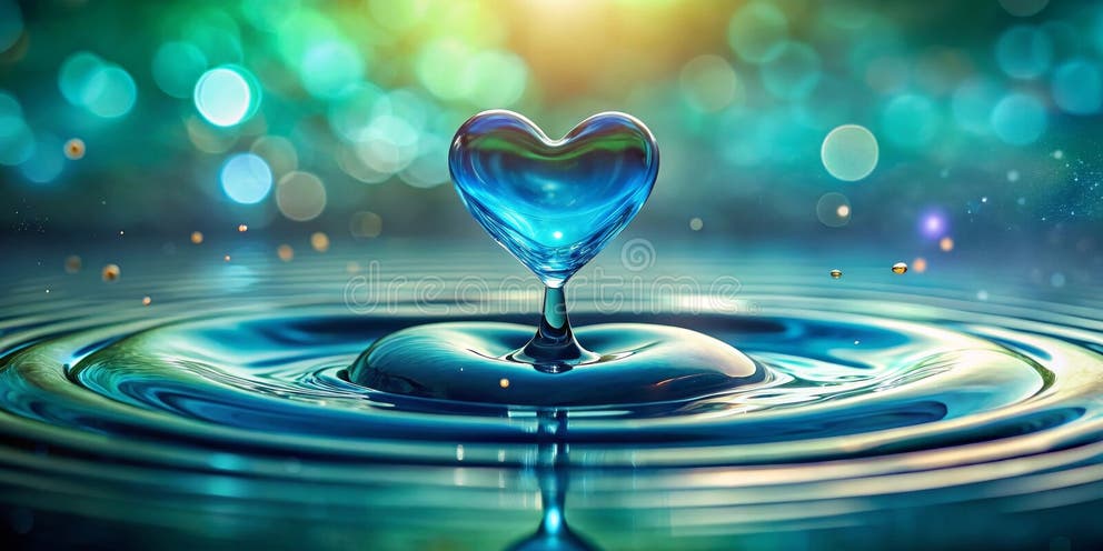 Heart-shaped Water Drop Falling Onto a Tranquil Surface, Creating ...