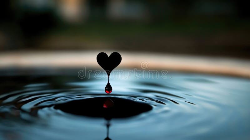 Heart-shaped Water Drop Falling into Rippled Surface with Reflection ...