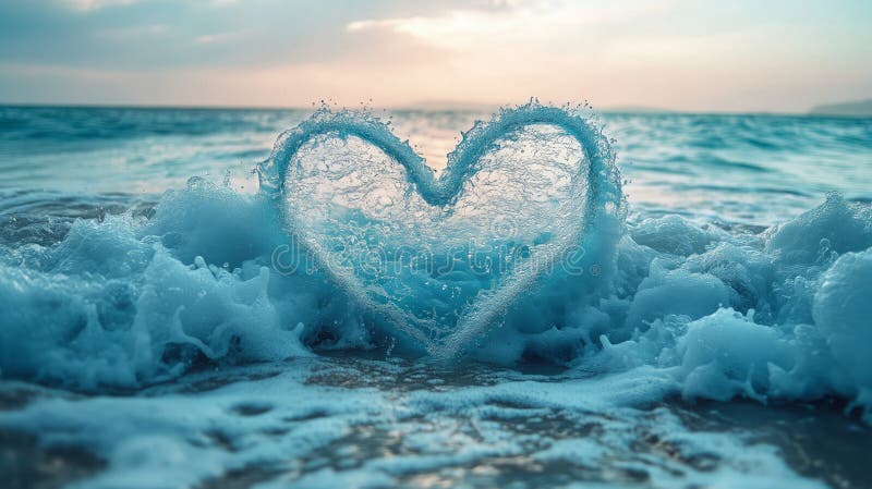Heart Shaped Wave in the Light Blue Sea - Romantic Stock Illustration ...