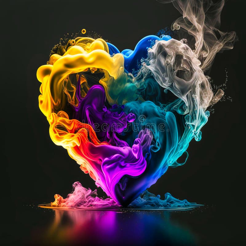 Heart-shaped Wave and Smoke in Different Colors, Generative AI Stock ...