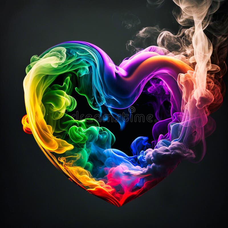 Heart-shaped Wave and Smoke in Different Colors, Generative AI Stock ...