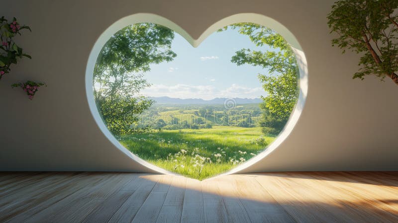 Heart-shaped Window in a Light-colored Wall Frames a Lush, Sunlit ...