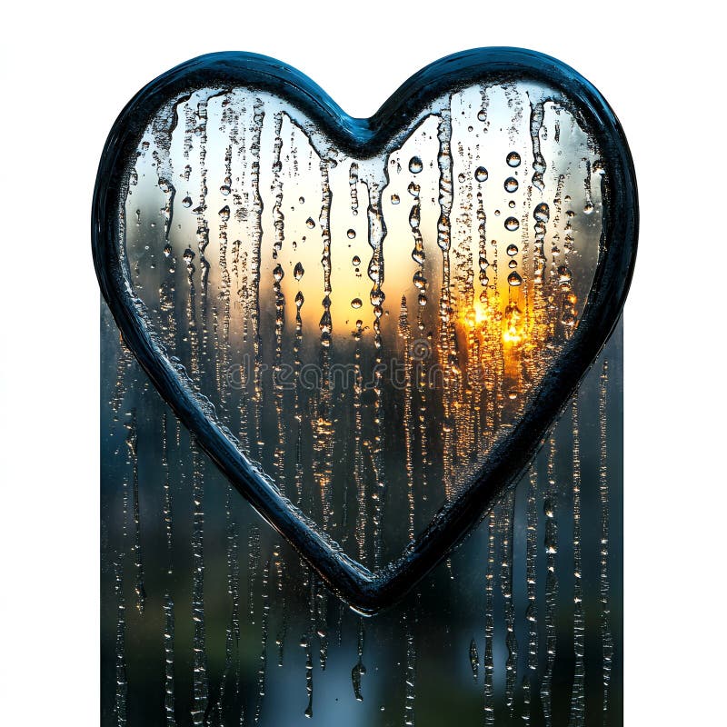 Heart Shaped Window Silhouette Romantic Sunset View Condensation Drops ...