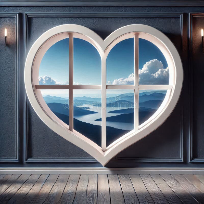 Heart-shaped Window with Views of the Mountains and Sky. Stock Image ...