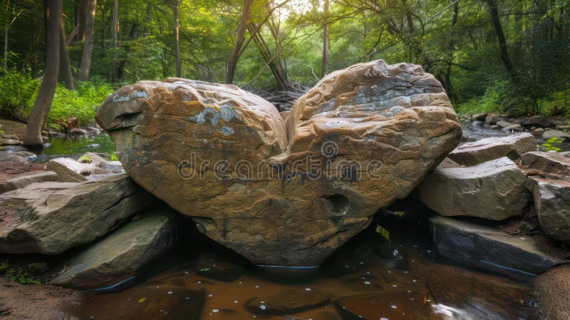 Heart-Shaped Wood Carving in a Forest Tree Stock Illustration ...