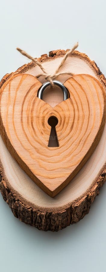 A Heart-shaped Wooden Lock Rests on a Wooden Slice, Representing Love ...