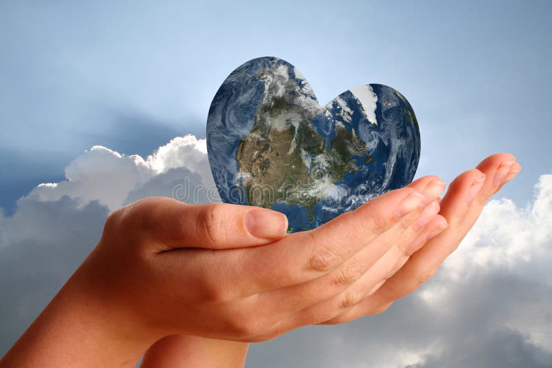 Heart Shaped World in Young Womans Hands Stock Image - Image of planet ...