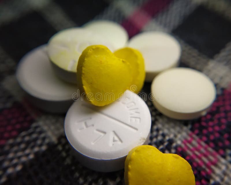 Heart Shaped Yellow Pills with White Pills, Medicines with Selective ...