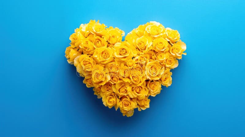 Heart Shaped Yellow Roses on Blue Background Stock Illustration ...