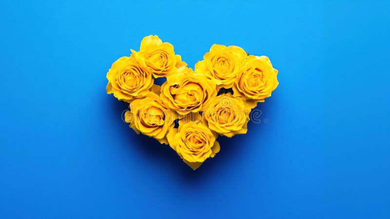 Heart Shaped Yellow Roses on Blue Background Stock Illustration ...