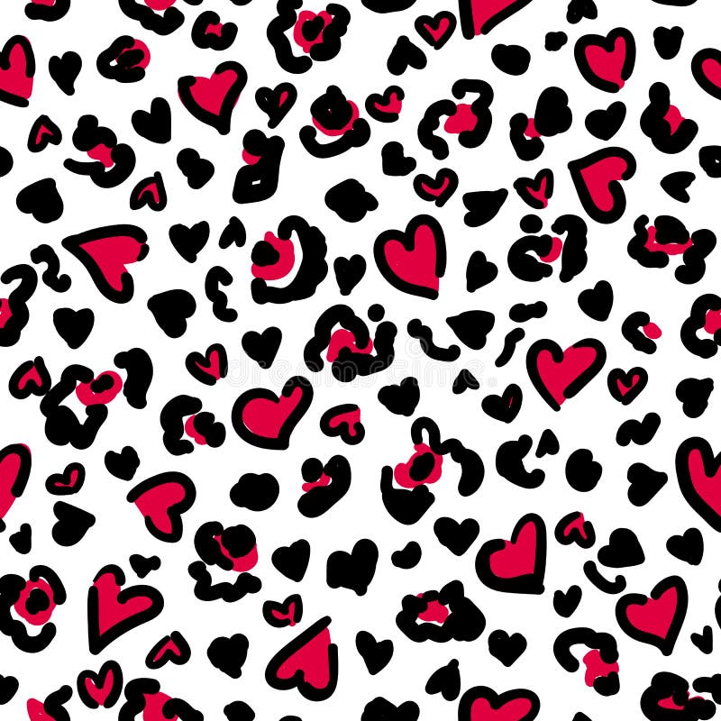 Heart Shapes Cheetah Print Pattern Stock Vector - Illustration of black ...