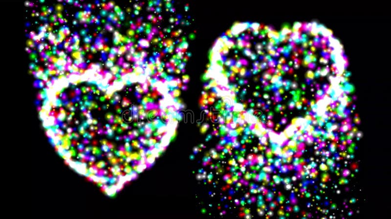 Heart Shapes with Colorful Glitter Particles on Plain Black Background ...