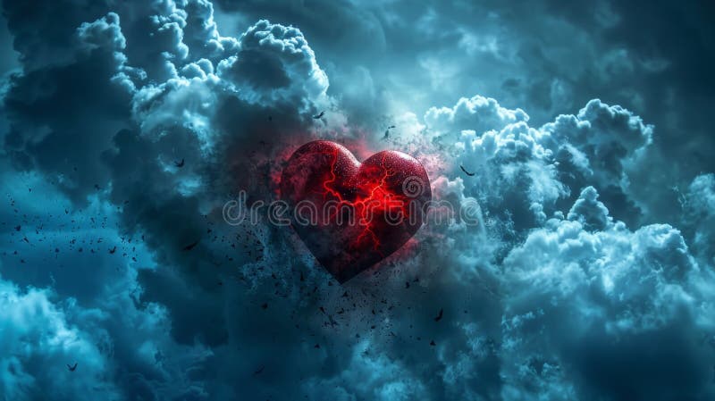 A Heart Shattered Amidst Jagged Storm Clouds Symbolizing the Struggles ...