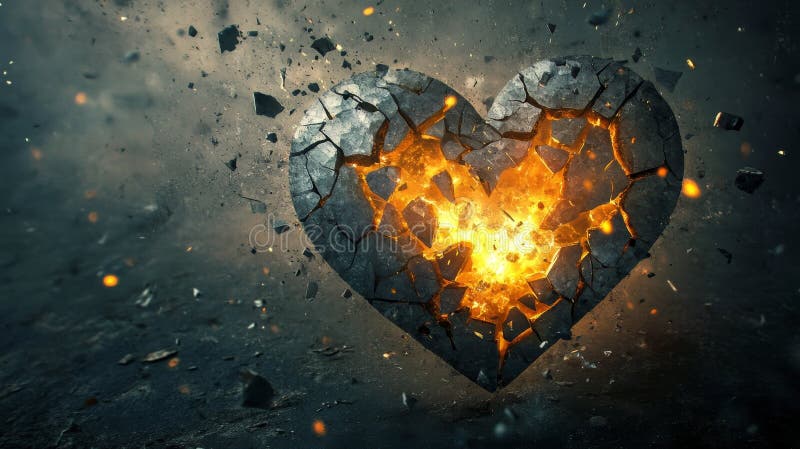 A Heart Shattering into Pieces with a Glowing Core, Symbolizing ...