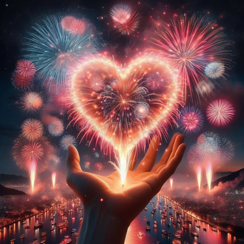 63 46. Heart Shells_ Large, Spherical Fireworks that E Stock Image ...