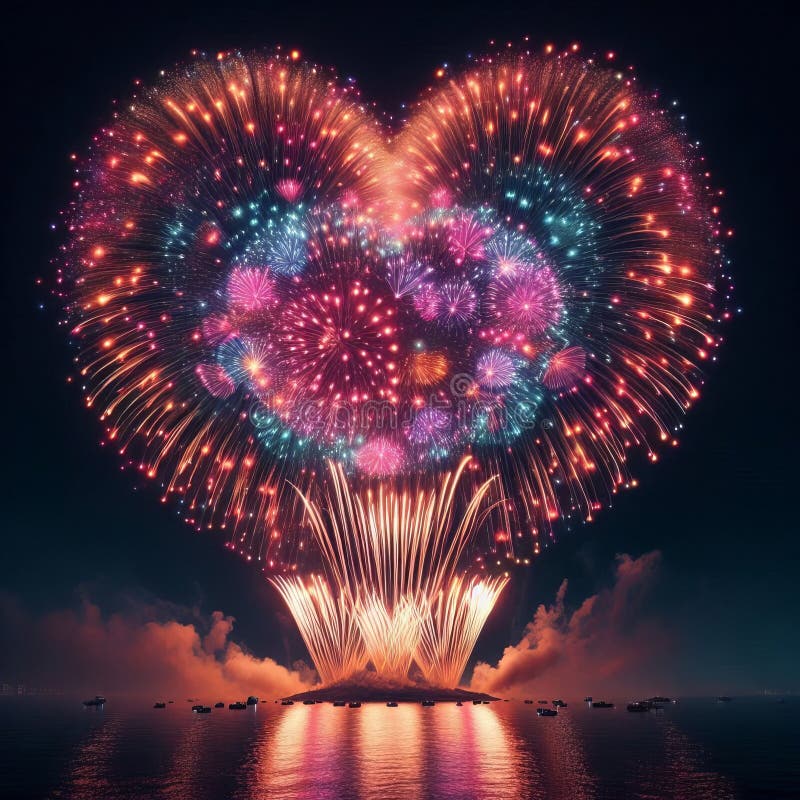62 46. Heart Shells_ Large, Spherical Fireworks that E Stock Photo ...
