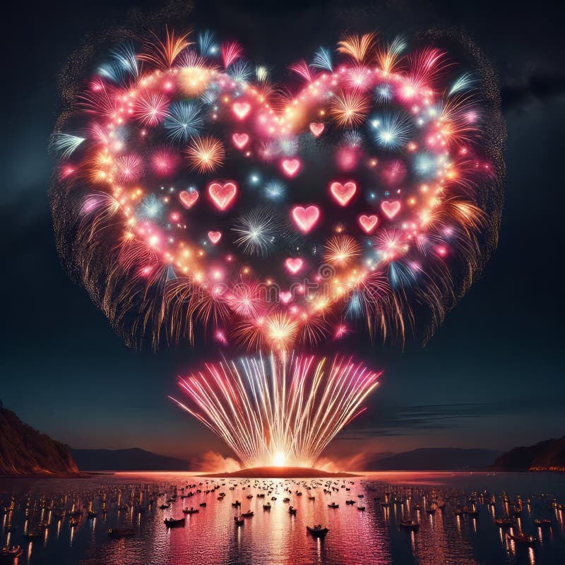 Heart Shells Large, Spherical Fireworks that Explode I Stock Image ...