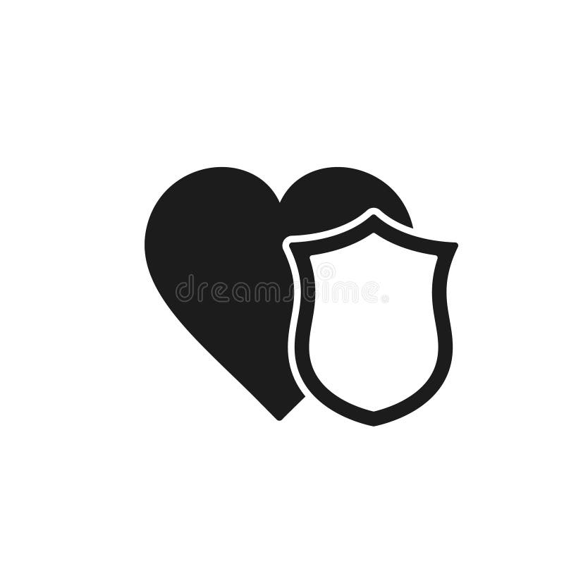 Heart with Shield Icon Isolated on White Background. Vector ...