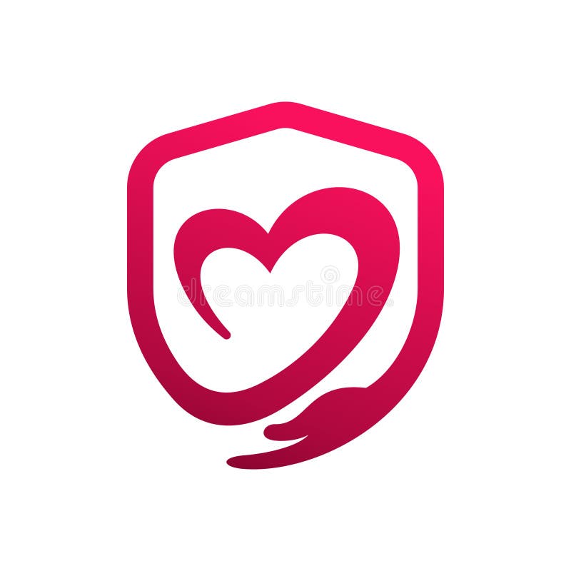 Heart Shield Logo with Hand Concept Stock Vector - Illustration of ...