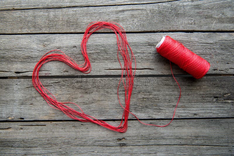 Heart Sign Made from Red Thread Stock Photo - Image of celebrate, bond ...