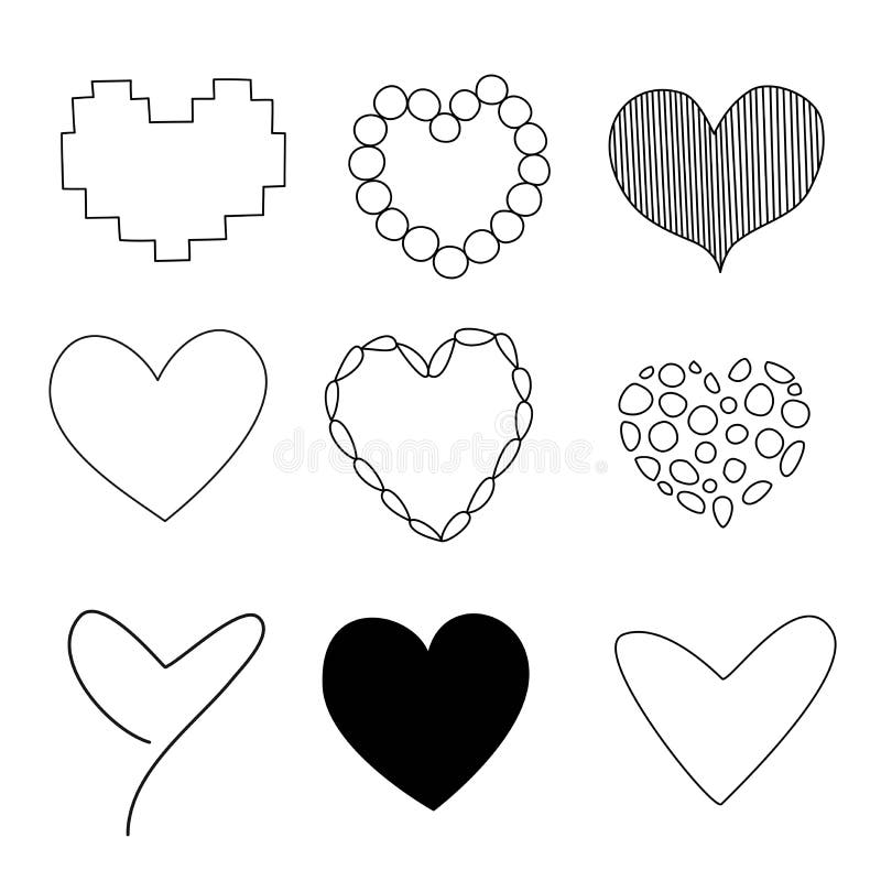 Heart Simple Hand Draw Icon Set. Outline Heart Marker Vector ...