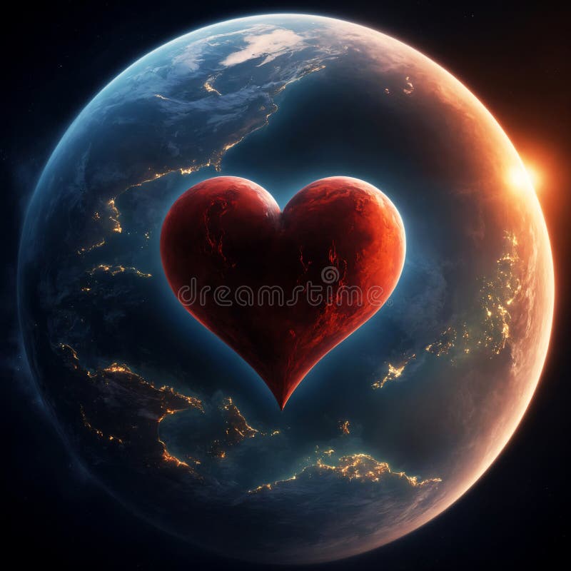 A Planets Satellite in the Shape of a Heart in the Universe. Generative ...