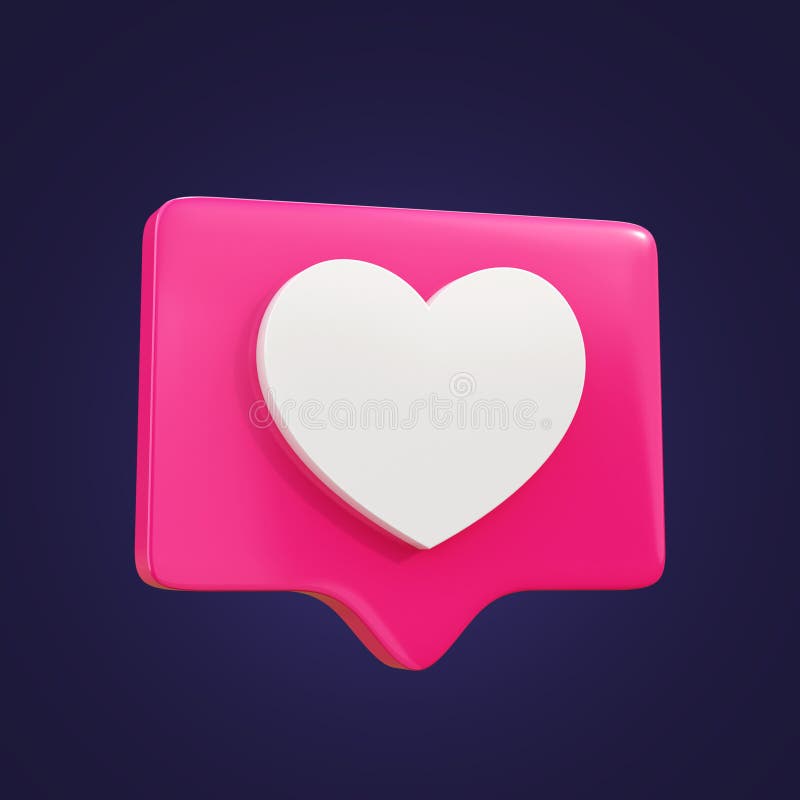 Heart in Speech Bubble 3D Render Illustration. Heart Shape Social Media ...