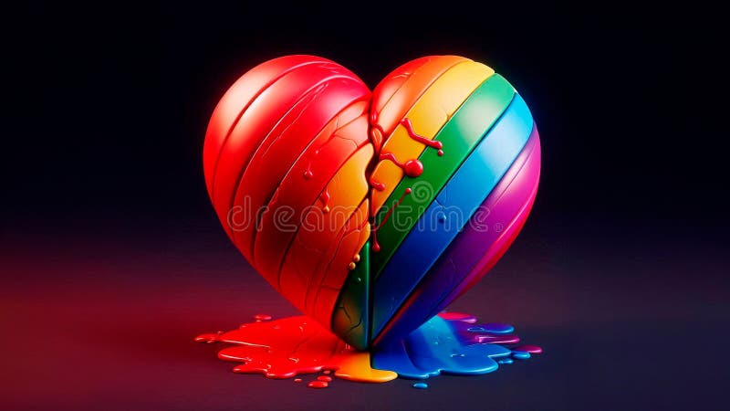 Heart Split in Half, One Half Red, the Other Rainbow. Generated AI ...