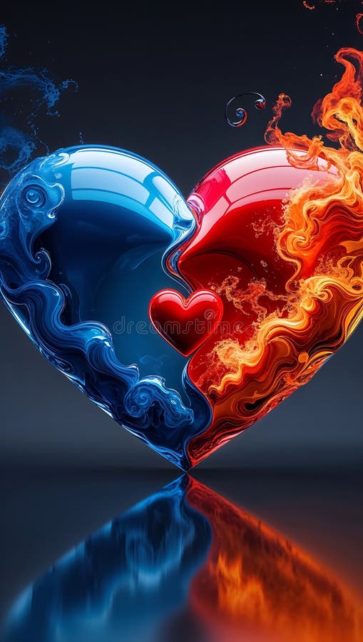 Heart with Cloud Textures on Left Half and Contrasting Right Side Stock ...