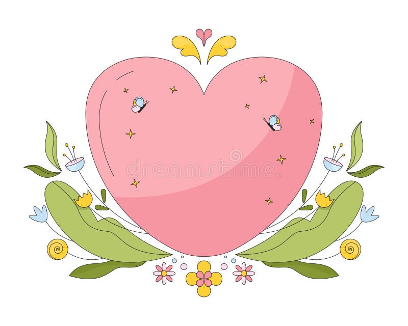 Heart Spring Decorated 2D Linear Cartoon Object Stock Vector ...