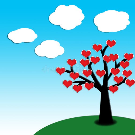 Heart spring on a tree stock illustration. Illustration of label - 23280798