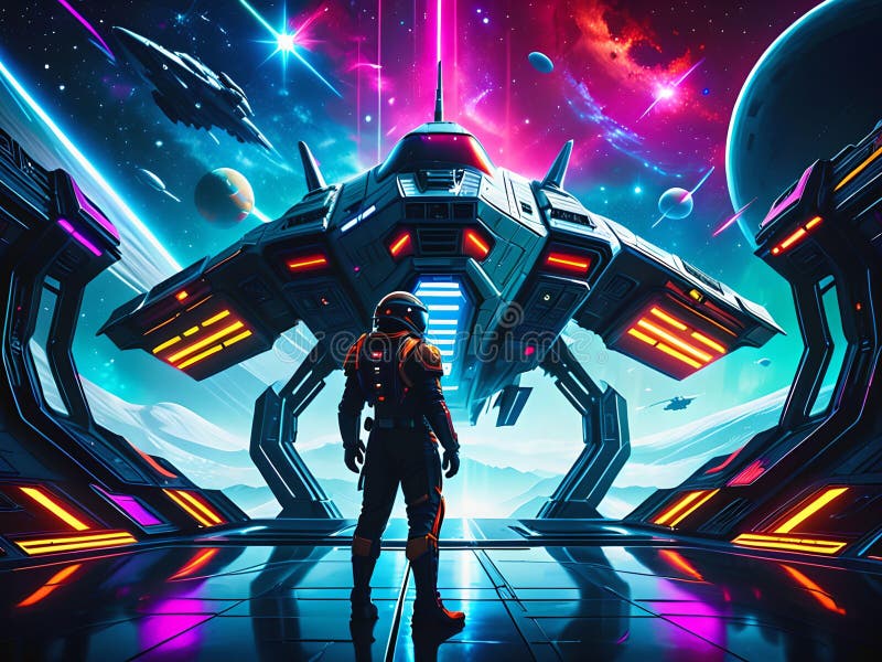 Alien Commander Stands Tall before Advanced Spaceship: a Sci-Fi ...