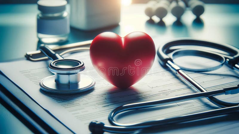 A Heart and Stethoscope on a Table with a Medical Document Stock ...