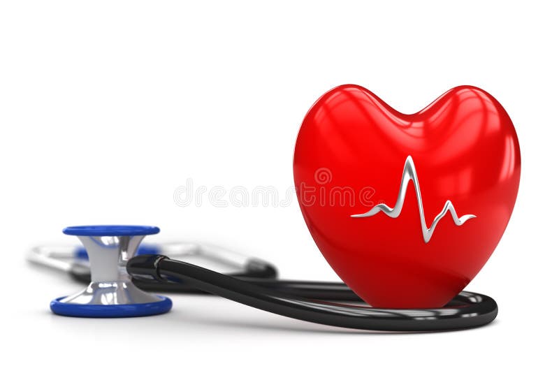 Stethoscope with Pulse Line on Red Background. Heart Beat Auscultation ...