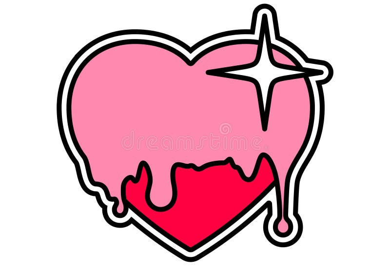 Heart Sticker in Y2k Style. Syrup Liquid Drops on the Heart Sticker ...