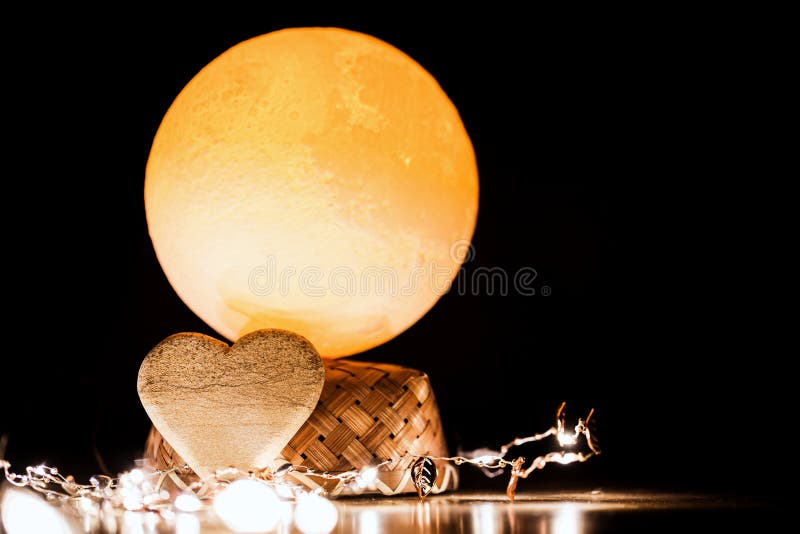Heart Stone and Moonlight Lamp Stock Photo - Image of concept, heart ...