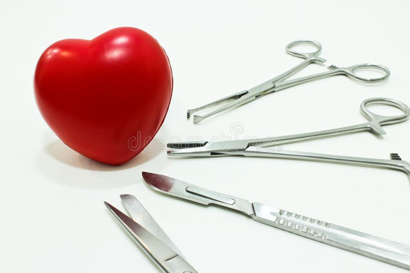 Red Heart Shape and Surgical Instruments Isolated on the White ...