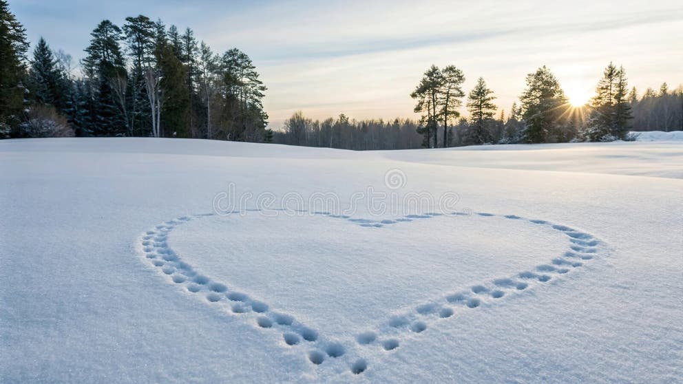 Heart Surrounded by Wolf Paw Prints in the Snow, Wolf Paw Heart Stock ...