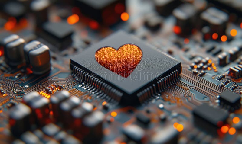 Heart Symbol on Microchip Circuit Board Representing Technology and ...