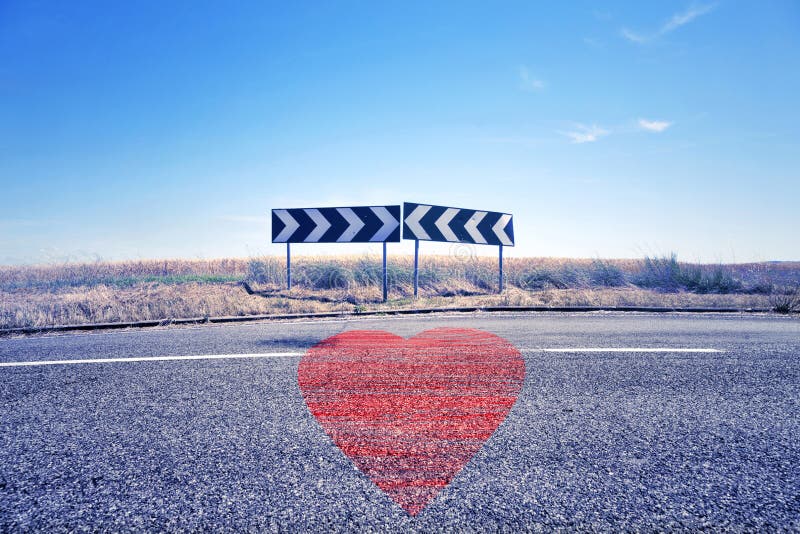 Heart Symbol and Road Traffic Signs Stock Photo - Image of travel ...