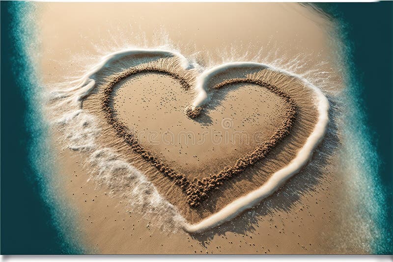 Heart Symbol on a Sand of Beach with Soft Blue Wave on Background ...