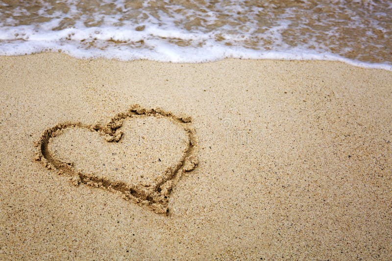 Heart Symbol on the Sand and Sea Wave. Stock Image - Image of nature ...